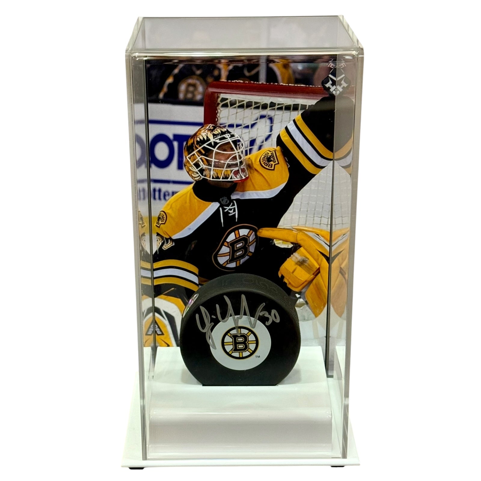 Tim Thomas Autographed Boston Bruins Hockey Puck with Tall Case - Stei ...
