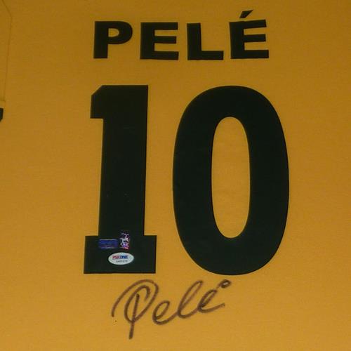 Pele Autographed Brazil Soccer (Yellow #10) Deluxe Framed Jersey - PSA ...