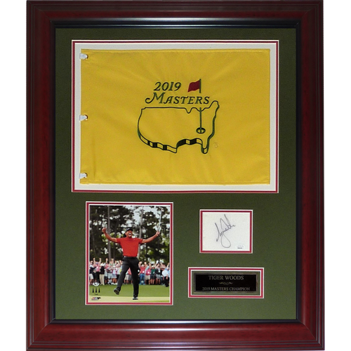 Tiger Woods Autographed 2019 Masters Champion Deluxe Framed Flag Piece ...